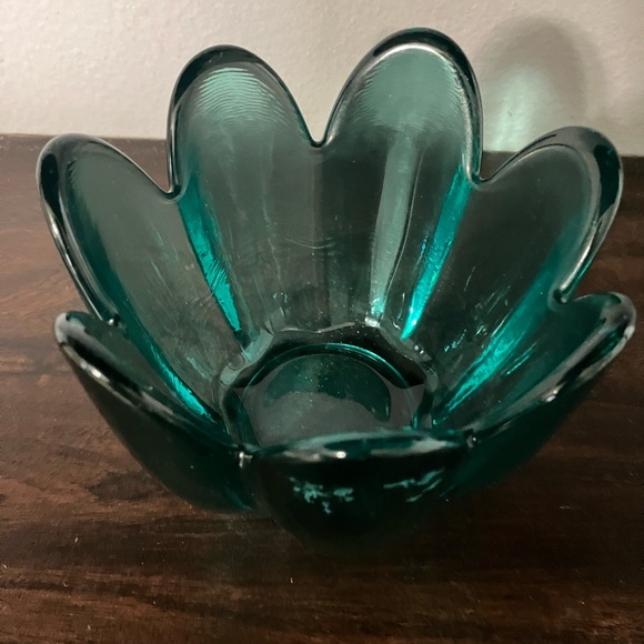 Accents | Glass Lotus Flower Shaped Bowl Votive Vintage Blenko Style ...